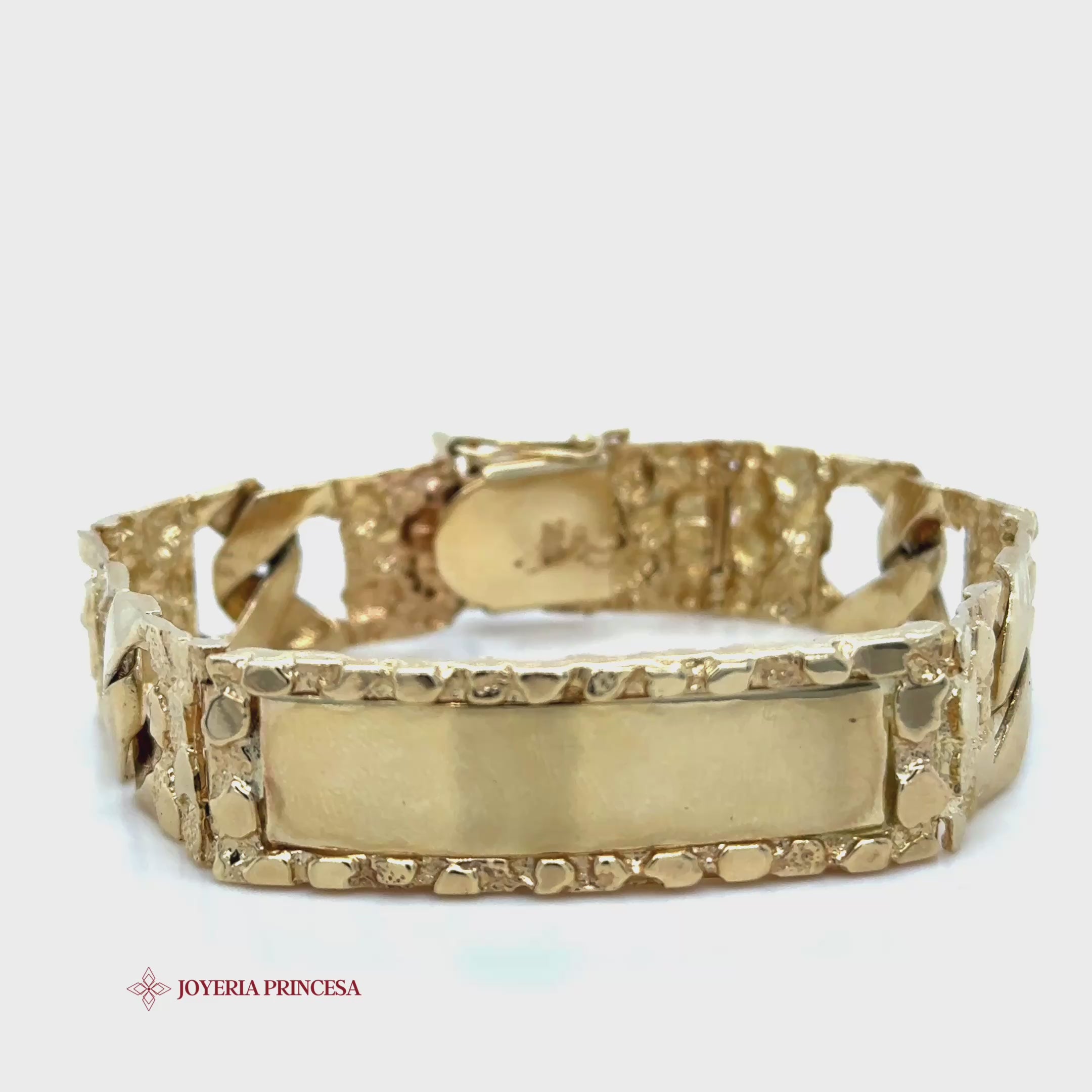 14K Gold ID Bracelet with Textured Frame – JoyeriaPrincesa