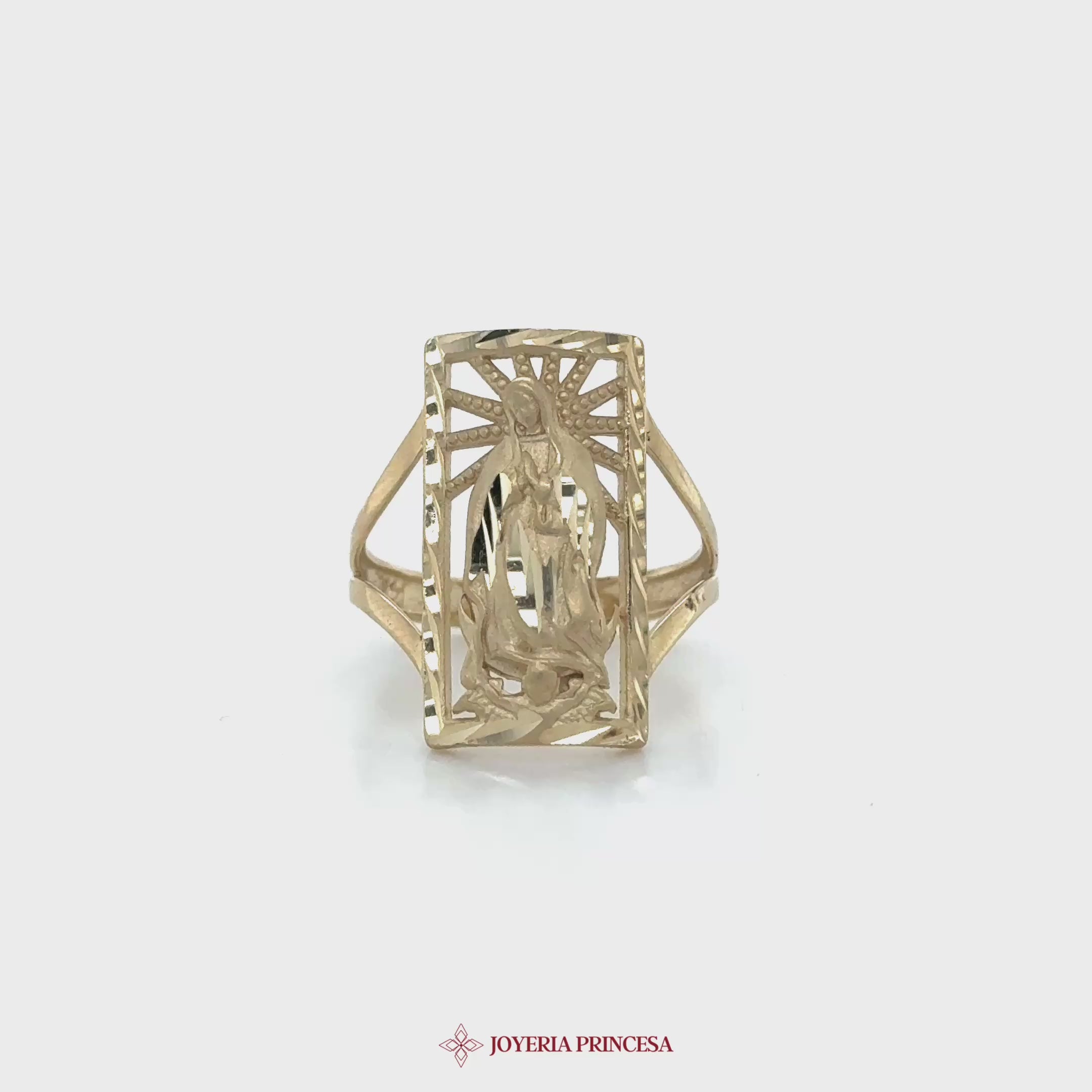 14K Gold Rectangular Relief Virgin Mary Ring – JoyeriaPrincesa