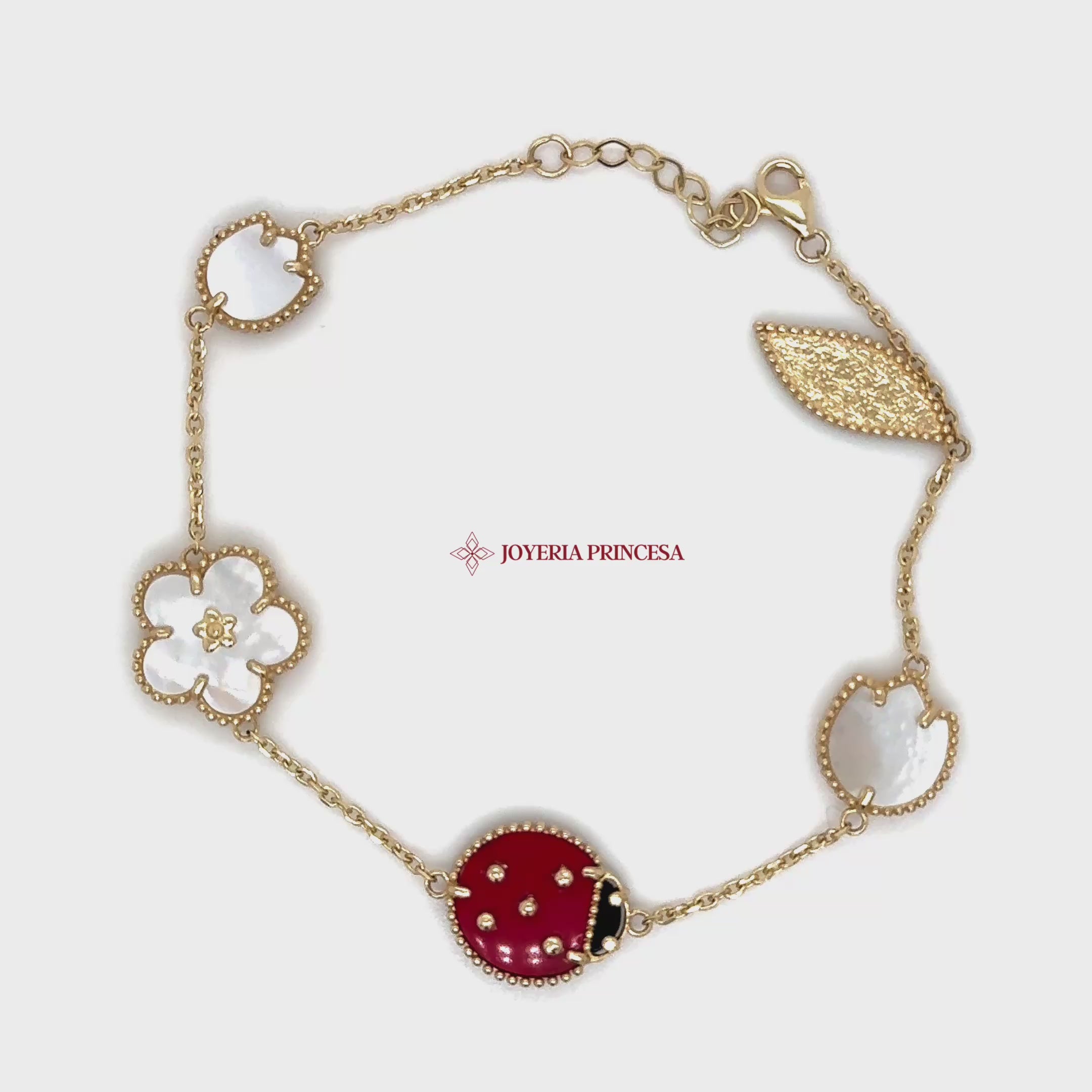 14K Gold Ladybug & Floral Bracelet – JoyeriaPrincesa